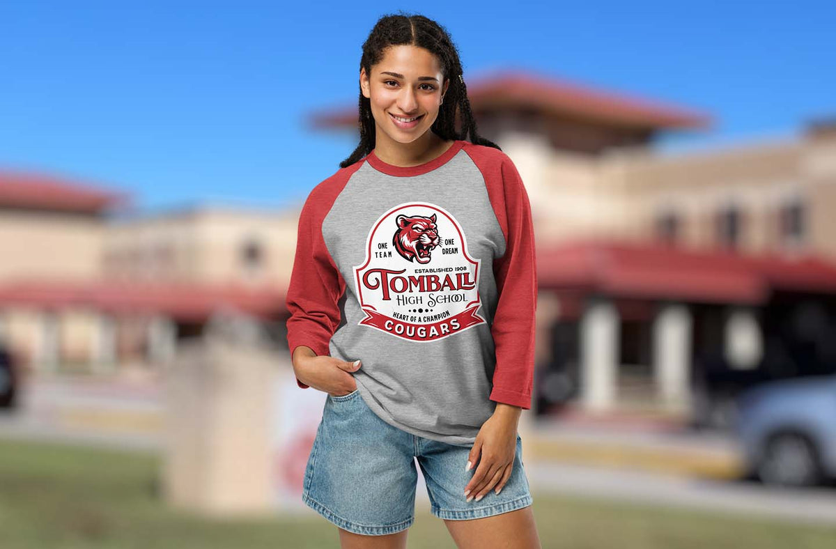 Tomball High School Cougars Unisex 3/4 Sleeve Raglan T-shirt (PF ...